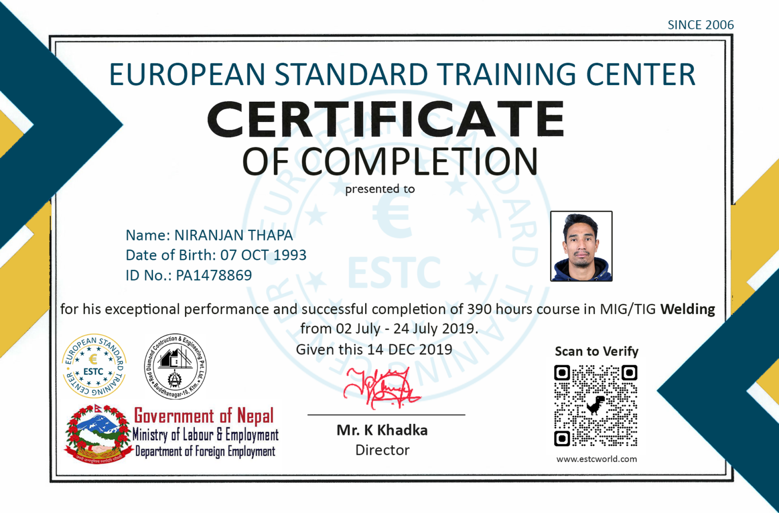 NIRANJAN THAPA: MIG/TIG Welder – estcworld.com